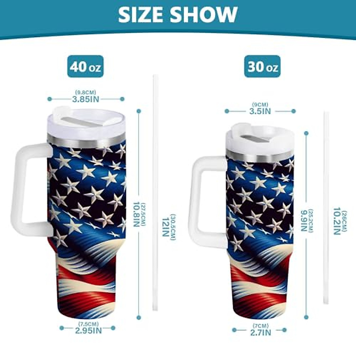 Maunzc 40 oz Tumbler with Handle and Straw, Insulated Stainless Steel Travel Mug with Lid for Coffee, Iced Tea, Water, Gift for Men Women (Stars and Stripes)