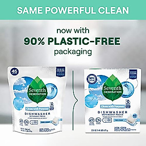 Seventh Generation Dishwasher Detergent Packs, Blasts Away Stuck-On Food, Free & Clear, 20 Packs