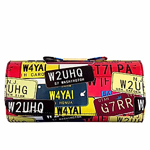 JNB License Plate Faux Patent Leather Clutch with Bow, Silver