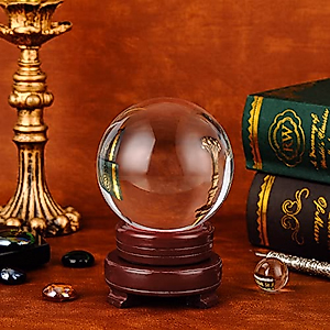 CHENGU Obsidian Crystal Ball with Wooden Stand 2 Pieces 3.15 Inch/ 80 mm Obsidian Healing Crystal Ornaments Feng Shui Ball Sphere Decorative for Halloween Witchcraft Meditation Decorations (White)
