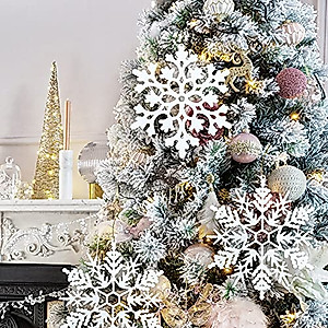 6pcs Large White Snowflakes Ornaments 12” Big Plastic Glitter Snowflake for Winter Indoor Outdoor Christmas Tree Window Room Decorations Giant Craft Snowflakes