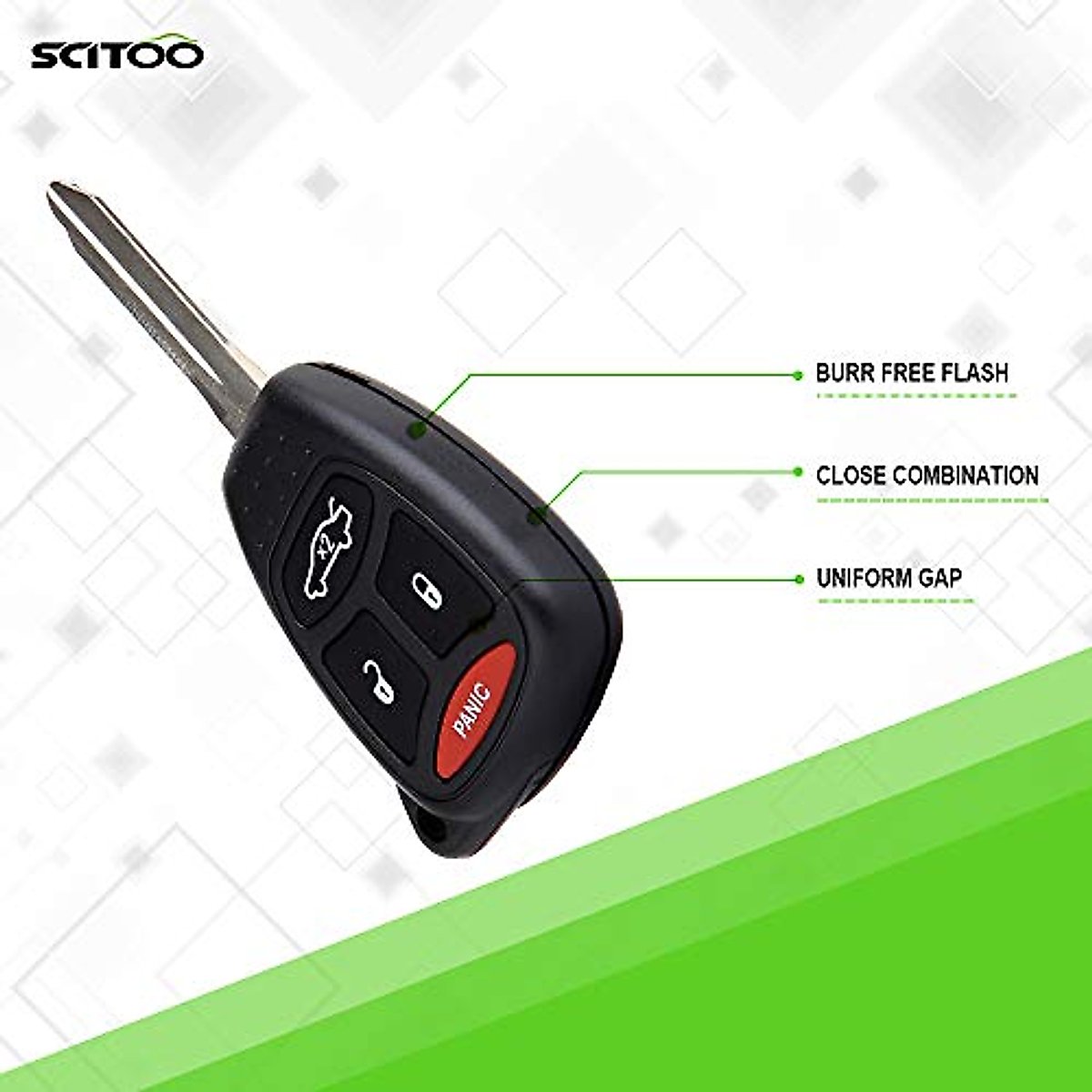 SCITOO Compatible with Keyless Shell, 2X Replacement Keyless Entry Remote Head Key Combo Fob Shell Case Transmitter Uncut Blade for Dodge for Jeep K0BDT04A