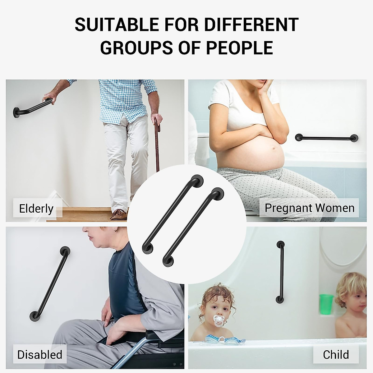 12 Inch Grab Bars for Bathtubs and Showers Black, Safety Shower Grab Bars for Seniors Elderly Handicapped, Handicap Grab Bars for Shower with Concealed Screws, Tesuchan