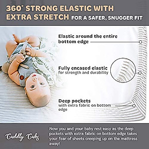 Cuddly Cubs Pack n Play Sheets | 2 Pack Playard Sheet for Baby Girl and Boy | Pure Jersey Cotton Unisex Mini Portable Crib Sheets | Sheep and Stripe in Grey | Compatible with Graco Pack and Play