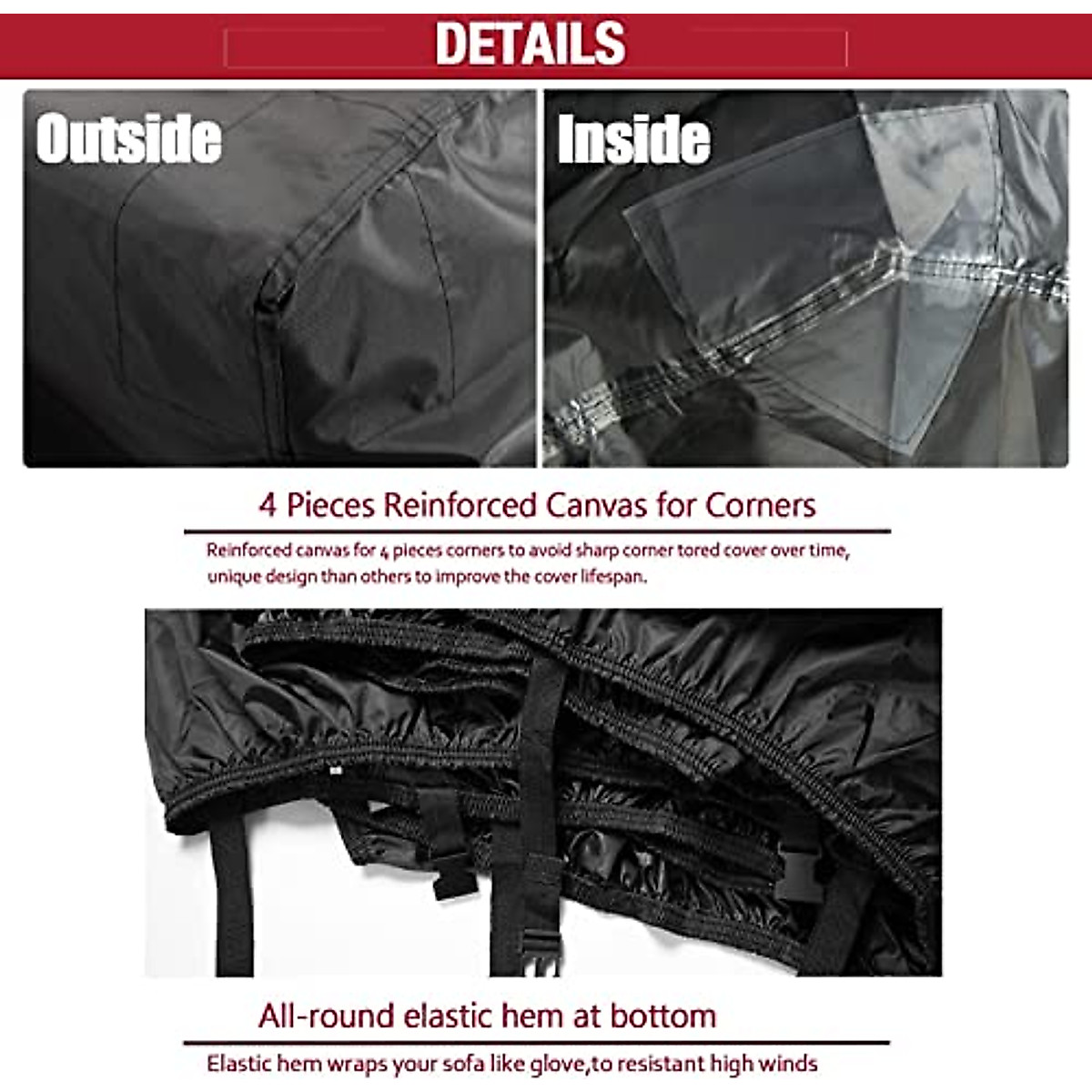 Waterproof Outdoor Patio V-Shaped Sectional Sofa Couch Covers,Heavy Duty Wicker Rattan Furniture Set Cover,UV-Resistant Durable Polyester Cloth,Air Vent,6 Windproof Strap,91L/91Lx34Dx31H Inch