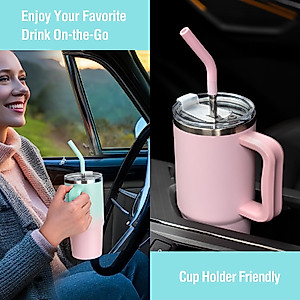 Zukro 24 oz Tumbler with Handle and Straw, Triple-wall Vacuum Insulated Coffee Travel Mug with 2 Lids For Hot/Cold Drinks, No Sweat Stainless Steel Cup for Home/Office, Dishwasher Safe