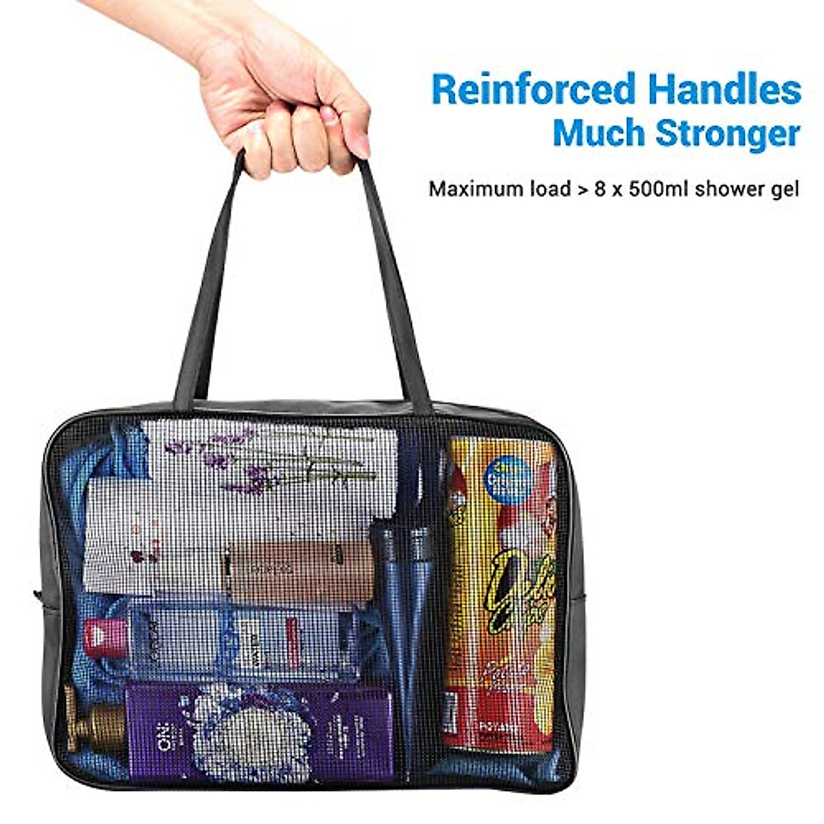 Large Shower Tote Bag Quick Dry Mesh Shower Caddy Shower Basket Beach Caddy Mesh Oxford Hanging Toiletry Bath Organizer for College Dorm Hotel Swimming Gym Camping Travel, Black