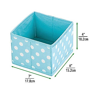 mDesign Soft Fabric Polka Dot Dresser Drawer and Closet Storage Organizer, Bin for Child/Kids Room, Nursery, Playroom, Bedroom, 12 Pack - Turquoise Blue/White