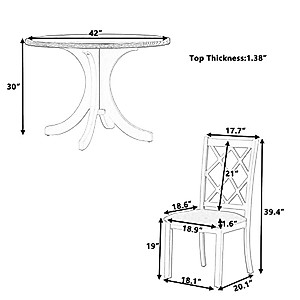 Dinehome Kitchen 5-Piece Solid Wood Round Dining Table Set with 4 Upholstered Chairs for Small Places, Brown+Gray