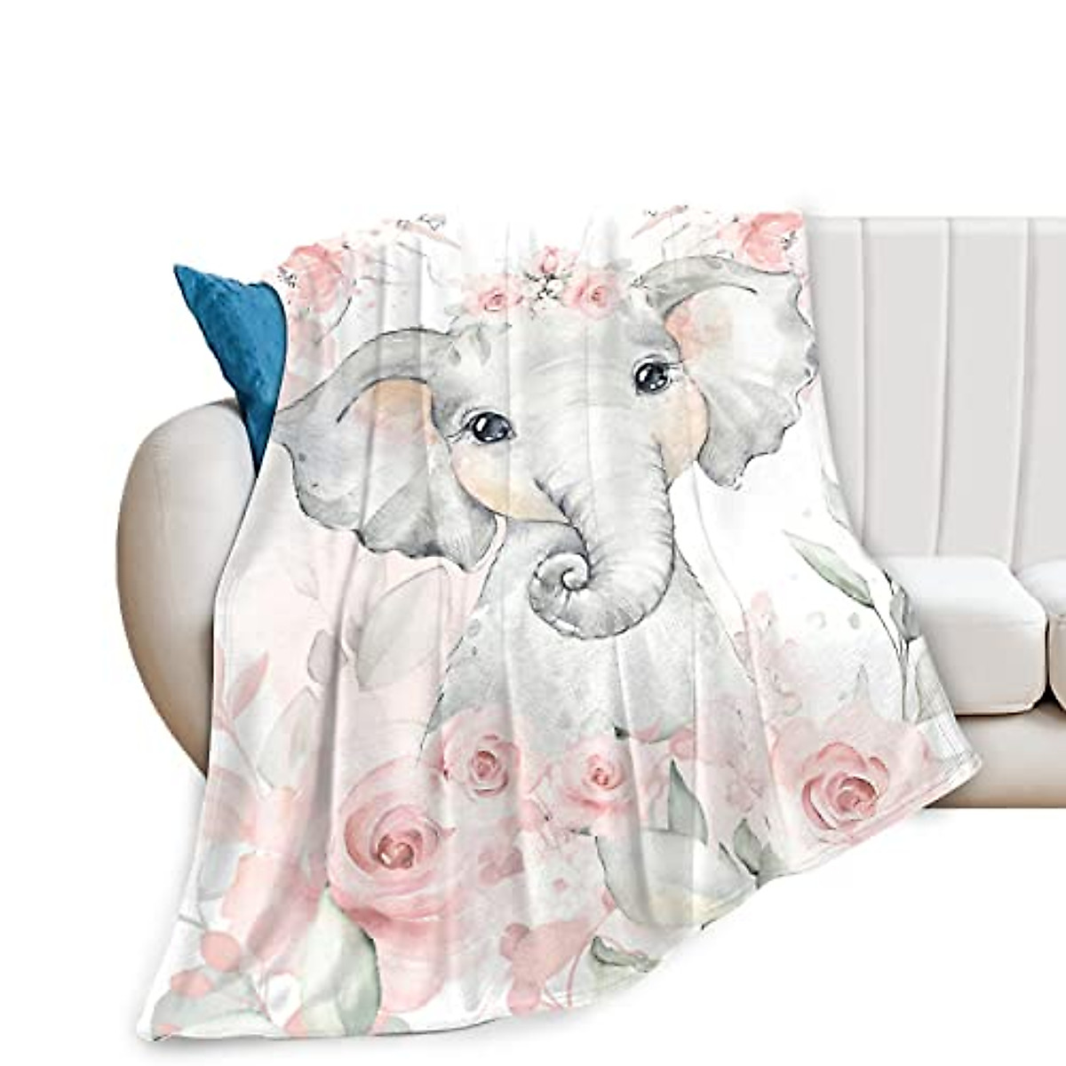 Baby Elephant Blanket Nursery Blankets Floral Elephant Decor Pink Throw Blanket Gifts for Girls Super Warm Soft Plush Lightweight Fleece Flannel Blanket Couch Bedding Blanket for Kids Women 50"x60"
