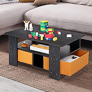 ZenStyle Coffee Table with Bin Drawer, Wood Compact Coffee Table with 2 Foldable Storage Baskets for Home Living Room Office Bedroom, 31.5 Inch Black