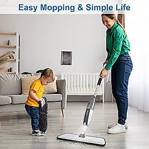 Spray Microfiber Mop for Floor Cleaning - Dust Dry Wet Mop with 4 Reusable Refillable Washable Chenille Mop Head Replacement Pads for Commercial and Home Kitchen Hardwood Laminate Vinyl Tile Floor Mop