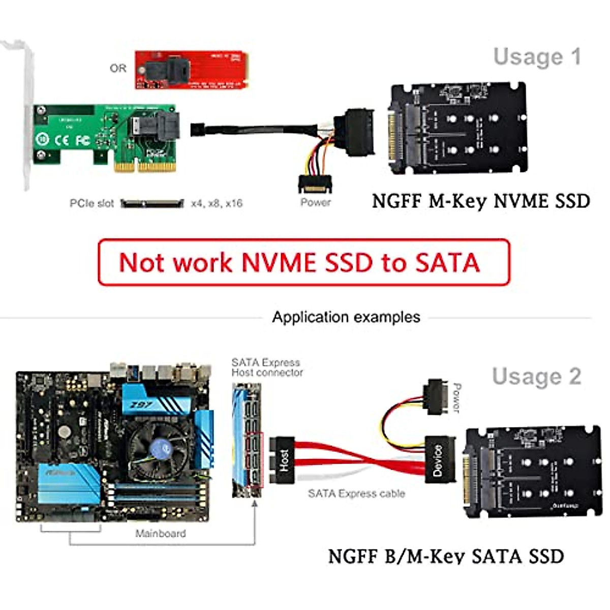 ChenYang M.2 NVME SSD to U.2 SFF-8639/NGFF SATA SSD to SATA 2 in 1 Combo Hard Drive Converter Adapter (NVME to SATA not Working)
