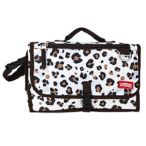 Nuby Portable Baby Changing Pad Station, Quick Wipe Clean Changing Mat with Built-in Pillow, Leopard Print