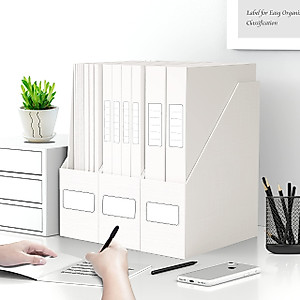 JiaWei Magazine File Holders, 3 Packs White Document Organizer, File Racks,Book Bin for Office.