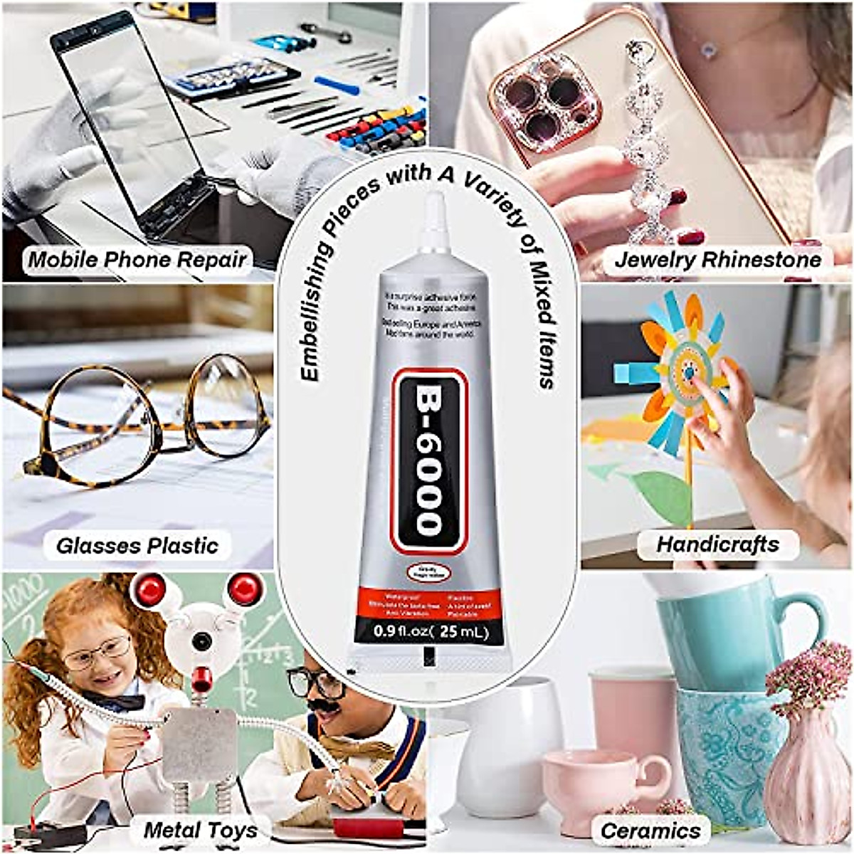 B6000 Jewelry Glue Clear Rhinestone, Inlay Glue, Pendant Adhesive, HOLIKA 25g Craft Adhesive Glue with Precision Tip Multifunctional Fabric Glue