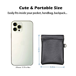 VOFOON Leather Squeeze Coin Purse with Keychain Small Change Holder Slim Wallet Pouch Card Holder For Women & Men (Black)