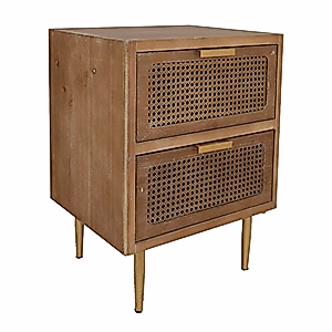 COZAYH Rustic Farmhouse Woven Fronts Nightstand, Spacious Storage End Table with 2 Drawers, Industrial Farmhouse Accent Furniture for Bedroom