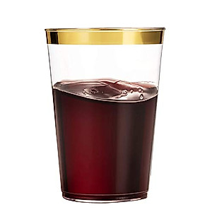 Munfix 100 Gold Plastic Cups 16 Oz Clear Plastic Cups Tumblers Gold Rimmed Cups Fancy Disposable Wedding Cups Elegant Party Cups with Gold Rim