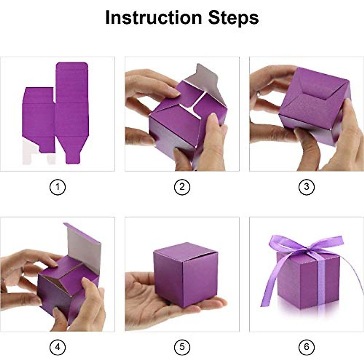 KPOSIYA 100 Pack Favor Boxes 2x2x2 inch Candy Boxes Metallic Silver Gift Boxes with Ribbons for Wedding Baby Shower Decorations Birthday Party Supplies (Metallic Silver, 100)