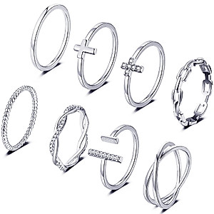 Honsny 14K Gold Plated Stacking Rings Set for Women, Stackable Knuckle Thumb Rings Thin Dainty Silver Rings for Teen Girls Wedding Eternity Band Simple Rose Gold Ring Size 4-11