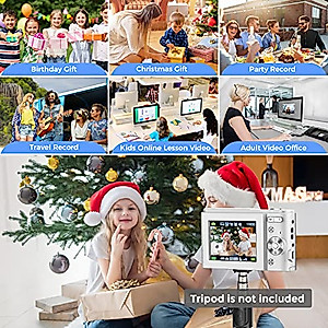 Digital Camera, RUAHETIL FHD 1080P 36MP 2.4 Inch LCD Vlogging Camera for Kids, 16X Zoom 2 Charging Modes Kids Compact Camera Point and Shoot Camera for Kids Teens Students Beginners (Silver)