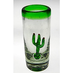 Eye4Art Shot Glasses, Dos Three Amigos Cactus, Green Rim, Mexico Set of 6