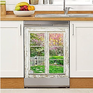 Dishwasher Magnet Cover Idyllic Garden Virginia Wooden Fence Entrance by Bushes White Dogwood Magnetic Refrigerator Stickers Decorative Appliance Cover Fridge Panels Metal Door Garage 23x26in