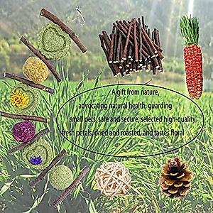 Rabbit Chew Toys for Teeth, Bunny Molar Toys, Small Animal Chew Molar Toys Natural Flower Timothy Grass Cake Pinecones and Corn Toy for Rabbits Chinchilla Hamsters Guinea Pigs Gerbils… (Style 1)