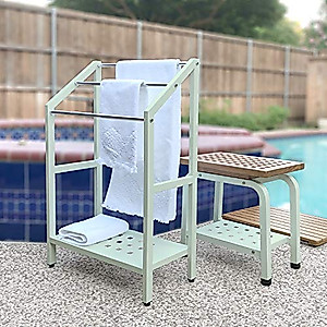 Asta Freestanding 3-Tier Towel Rack with Stainless Steel Towel Bars and Storage Shelf. Powder-Coated Metal Organizer with Adjustable TPR Levelers for Bath, Towels and Much More. B502 (Light Sage)