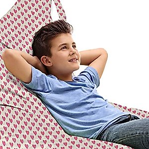 Lunarable Hearts Lounger Chair Bag, Silhouette Polka Dots and Regularly Repeating Hearts on Beige Background, High Capacity Storage with Handle Container, Lounger Size, Beige Pink Pale Grey