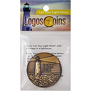 Let Your Light Shine Christian Challenge Coin, Pass Along Pocket Token of Encouragement, Handout for Bible Study, Antique Gold Plated Matthew 5:16 Gift