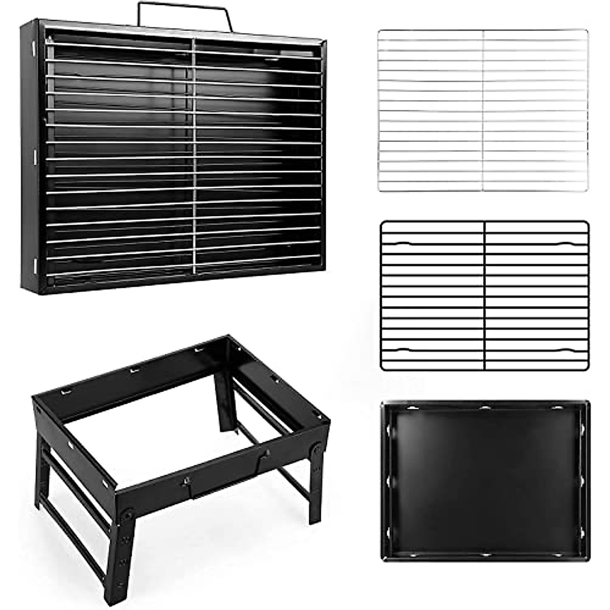 Uten Portable Charcoal Grill, Stainless Steel Folding Grill Table top Outdoor Smoker BBQ for Camping, Beach Barbecue, Smoker Grill for Camping Picnics Garden Beach Party (Small 13.7''x9.4''x 2.3'')