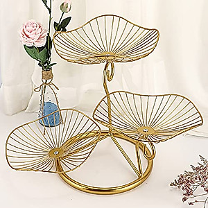 OwnMy 3-Tier Fruit Basket Stand Decorative Iron Fruit Bowl, Metal Wire Fruit Holder Storage Trays Table Countertop Holder for Vegetables Bread Snack, Modern Fruit Bowls for Kitchen Home Use (Gold)
