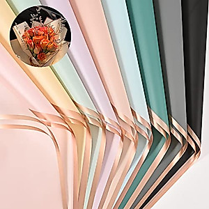 20 Sheet 10 Colors Gold Edge Flower Wrapping Paper, Florist Bouquet DIY Crafts Fresh Flower Bouquet Wrap Gift Box Packaging Material Florist Supplies,Waterproof Floral Wrapping,22.8*22.8 Inches