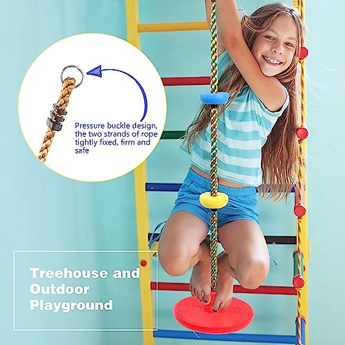 Puteraya 2 Pack Heavy Duty Tree Swing with Disc Swing Seat Playground Swing Set Climbing Rope with Platforms for Kids Outdoors Obstacle Course Jungle Gym Backyard Playground Accessories