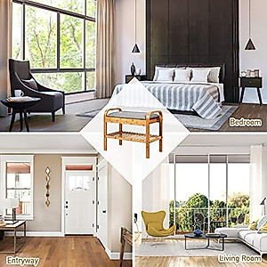 Giantex Shoe Rack Bench with Storage, Bamboo Storage Bench with Cushioned Seat, Padded Seat Shoe Bench with Storage Shelf, Shoe Organizer for Entryway, Hallway, Bedroom, Holds Up to 330 LBS