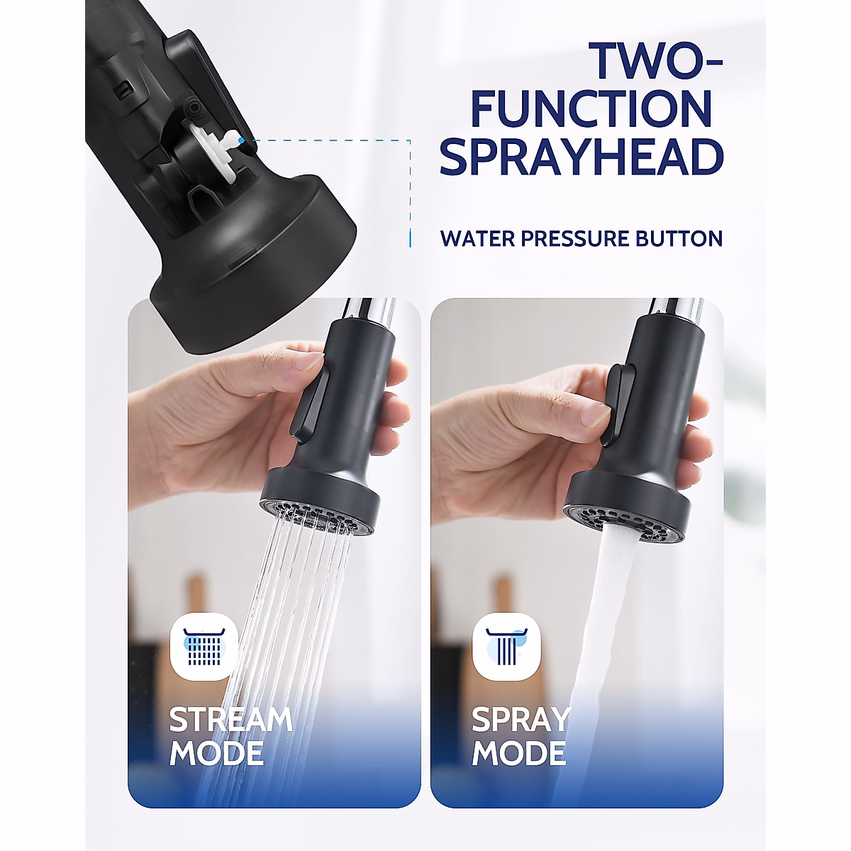 LUFEIDRA Black Kitchen Faucet with Sprayer-High Arc Kitchen Faucets Single Hole 304 Stainless Steel Kitchen Sink Faucet, Efficient Cleaning Faucet for Bar Sink Commercial Modern rv, Matte Black