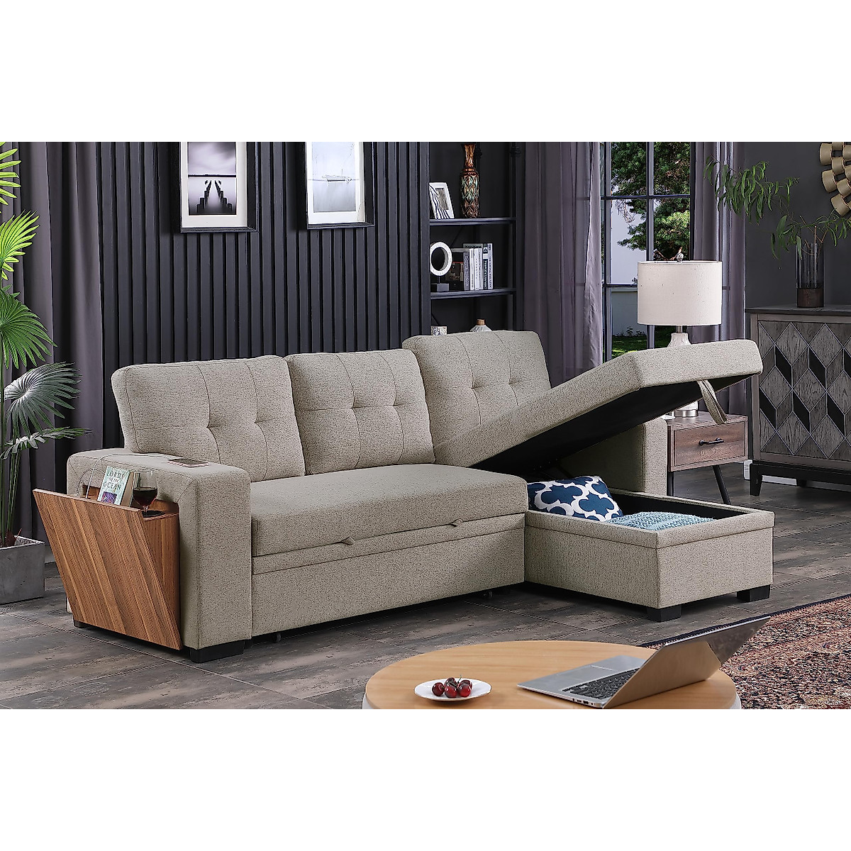 Devion Furniture Alexis Sofabed, 92" W x 53" D x 35H, Light Gray