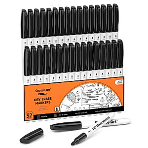 Dry Erase Markers, Shuttle Art 32 Pack Black Whiteboard Markers,Fine Tip Dry Erase Markers for Kids,Perfect for Writing on Whiteboards, Dry-Erase Boards,Mirror,Calender,School Office Supplies
