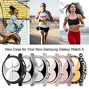 JZK [2+3] Pack Screen Protector for Samsung Galaxy Watch 5/Galaxy Watch 4 40mm, Hard PC Protective Bumper Case + Tempered Glass Screen Protector Film for Galaxy Watch 5/4 40mm Accessories,Clear+Clear