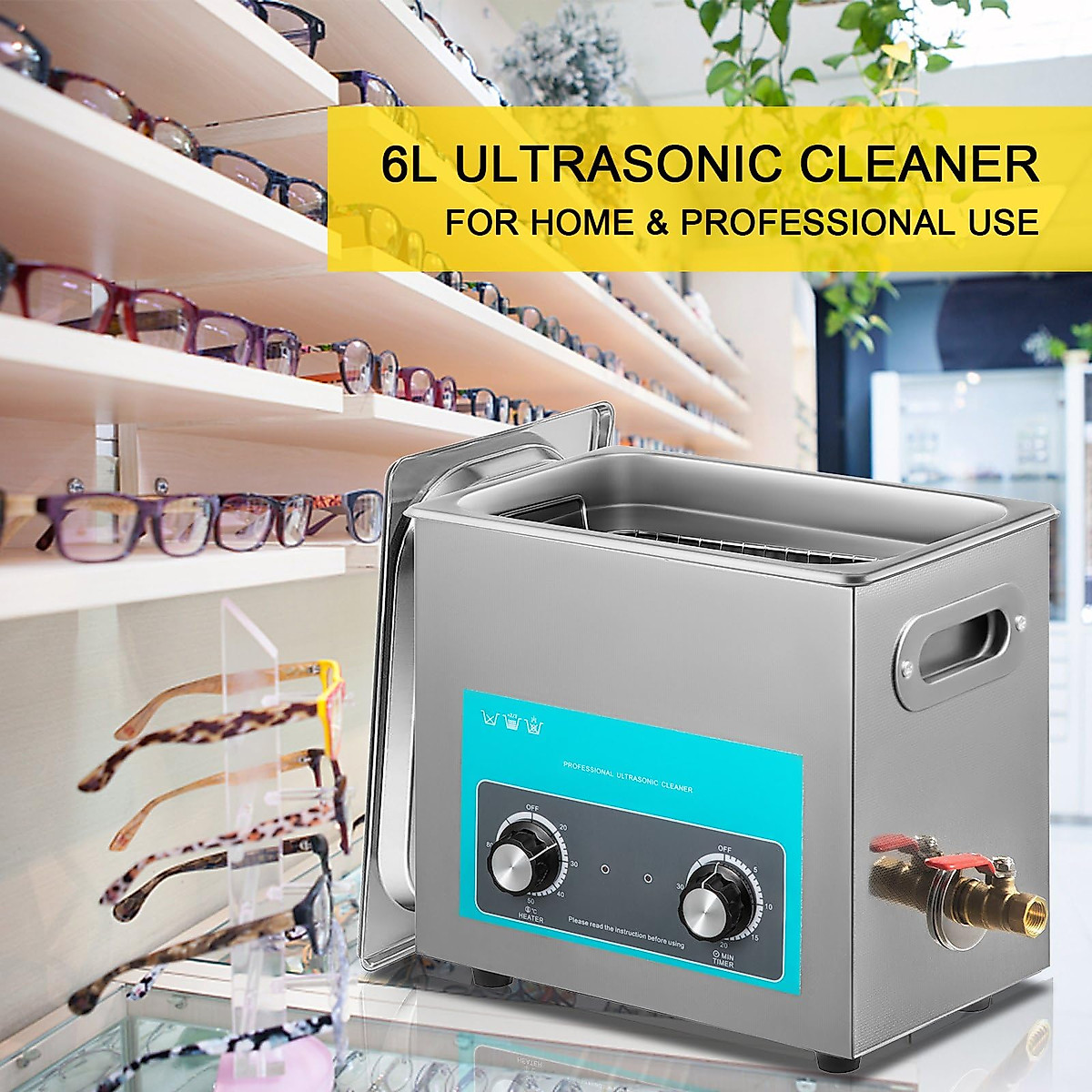 Ultrasonic Cleaner with Heater Timer Control, Lab Water Drain - Ideal for Solution Cleaning