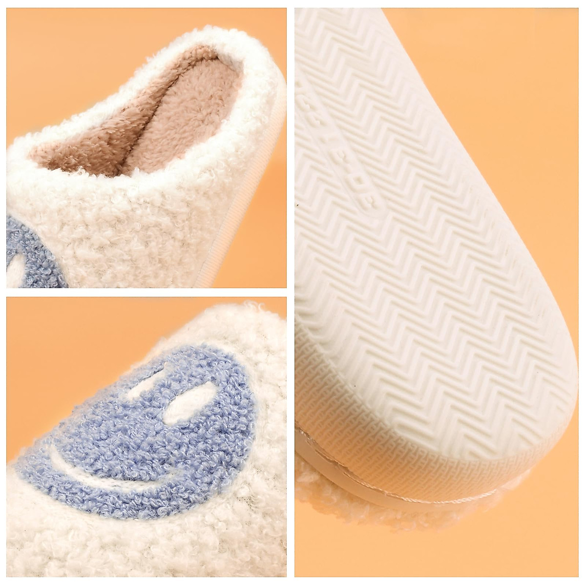 ZICKYO Kids Slippers Boys Girls Cute Happy Face House Slippers Warm Soft Plush Non-Slip Indoor Outdoor Slip-on Shoes White Blue 2-2.5 Little Kid