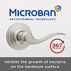 Kwikset 98180-021 Prescott Single Cylinder Front Door Handleset with Tustin Lever Featuring SmartKey Security and Microban Antimicrobial Protection in Satin Nickel