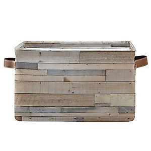 ALAZA Wood Plank Rustic Large Storage Baskets with Handles Foldable Decorative 2 Pack Storage Bins Boxes for Organizing Living Room Shelves Office Closet Clothes