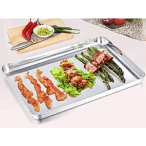 TeamFar Baking Sheet Cookie Sheet Set of 2, Pure Stainless Steel Baking Pan Tray Professional, Non Toxic & Healthy, Mirror Finish & Rust Free, Easy Clean & Dishwasher Safe