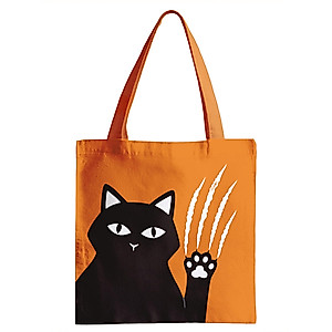 yesbox Gift Tote Bag - Vibrant Orange Canvas, Eco-Friendly, Cute Cat Design Ideal for Halloween Festivities, Trick or Treat, Travel, and Daily Use!