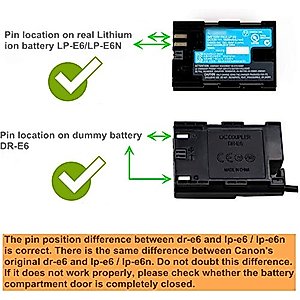 ACK-E6/ACE6N DR-E6 Continuous Power Adapter LP-E6 Dummy Battery for Canon EOS 70D 80D 90D 5Ds 5Ds R 5D Mark II III IV 6D 6D Mark II 7D 7D Mark II 60D 60Da EOS R R5 R6 R7 Cameras by Tengdaxing