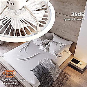 CHANFOK Low Profile Ceiling Fan with Lights, Modern Indoor Flush Mount Ceiling Fan with Remote Control LED Dimming Multi-Speed Invisible Blades Timing 19" (White)