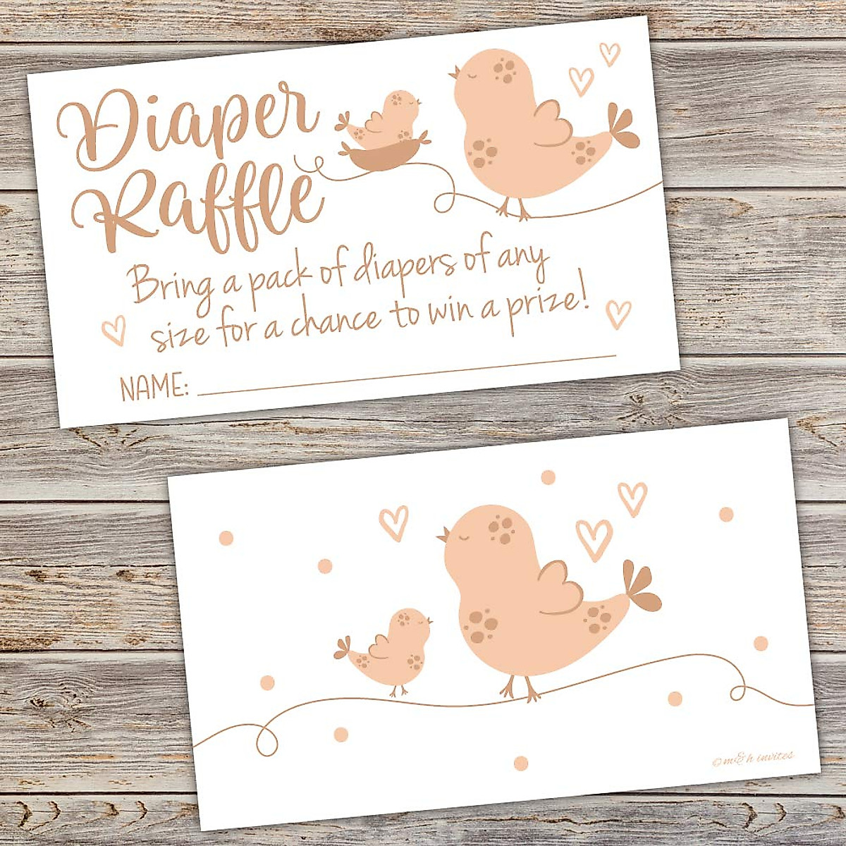 50 Baby Bird Diaper Raffle Tickets - Girl Baby Shower Game